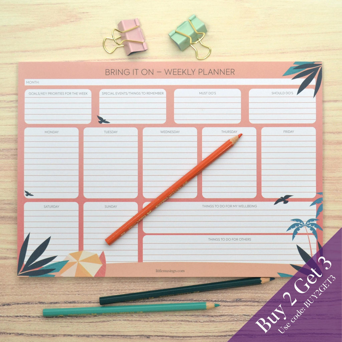 Weekly Action Planner - Girls Tweens and Teens – littlemusings.com